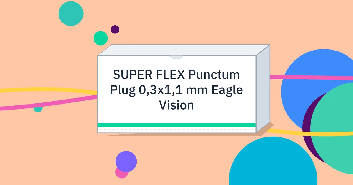 Symbolbild: Packung mit der Aufschrift SUPER FLEX Punctum Plug 0,3x1,1 mm Eagle Vision (PZN 10929257) – Verfügbarkeit und Bezug in Apotheken in Frankfurt am Main