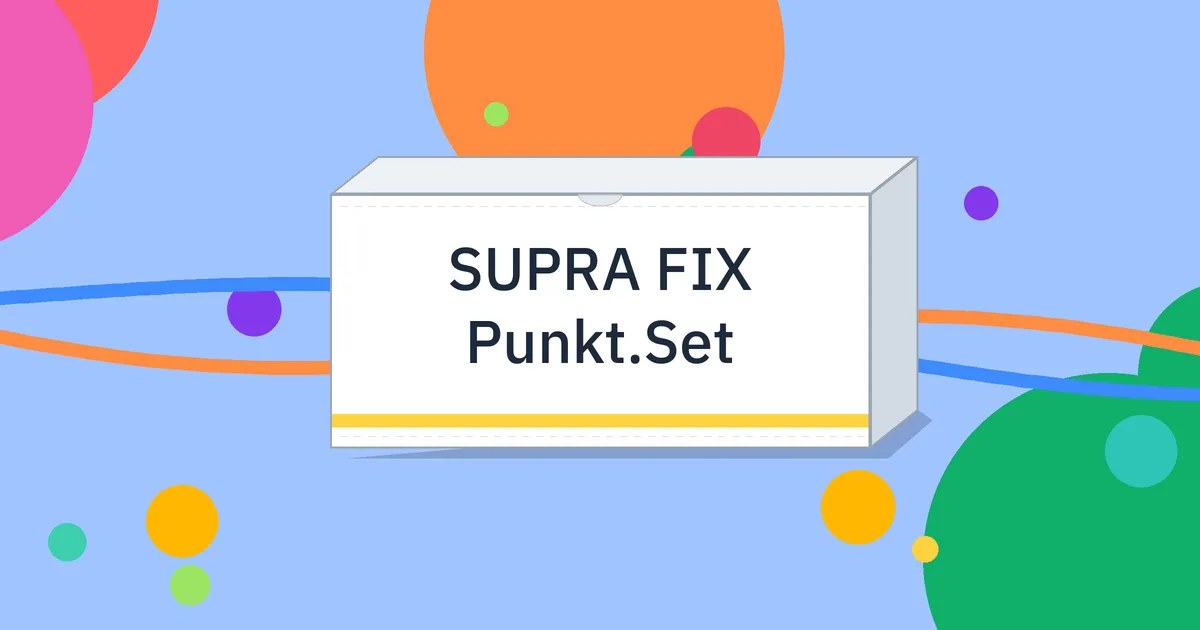 Symbolbild: Packung mit der Aufschrift SUPRA FIX Punkt.Set (PZN 06679139) – Verfügbarkeit und Bezug in Apotheken in Frankfurt am Main
