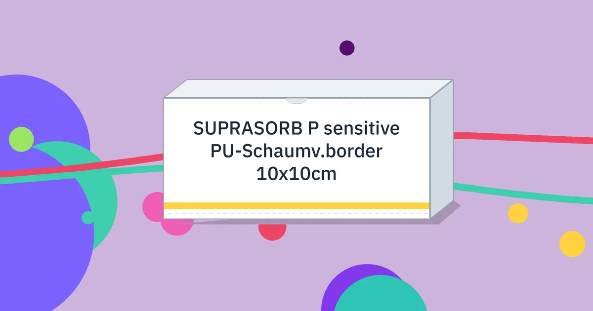 Symbolbild: Packung mit der Aufschrift SUPRASORB P sensitive PU-Schaumv.border 10x10cm (PZN 20611556) – Verfügbarkeit und Bezug in Apotheken in Frankfurt am Main