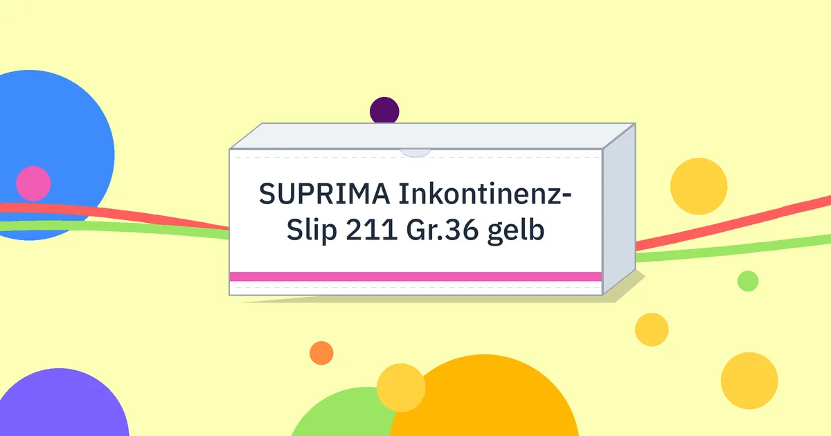 Symbolbild: Packung mit der Aufschrift SUPRIMA Inkontinenz-Slip 211 Gr.36 gelb (PZN 00708549) – Verfügbarkeit und Bezug in Apotheken in Frankfurt am Main