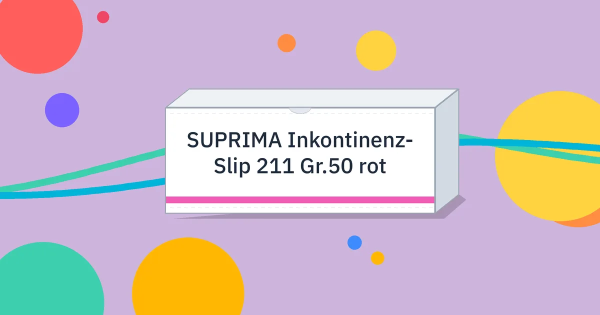 Symbolbild: Packung mit der Aufschrift SUPRIMA Inkontinenz-Slip 211 Gr.50 rot (PZN 00710196) – Verfügbarkeit und Bezug in Apotheken in Frankfurt am Main