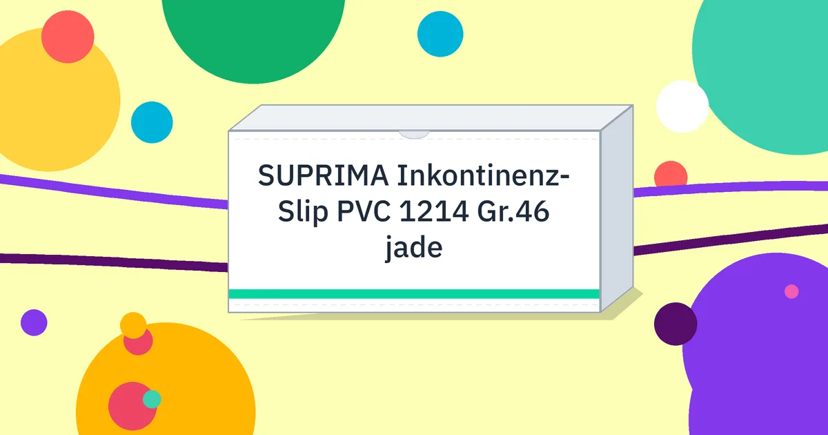 Symbolbild: Packung mit der Aufschrift SUPRIMA Inkontinenz-Slip PVC 1214 Gr.46 jade (PZN 02380343) – Verfügbarkeit und Bezug in Apotheken in Frankfurt am Main