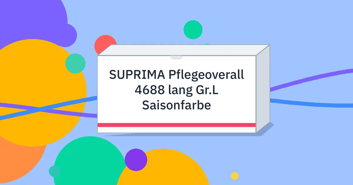 Symbolbild: Packung mit der Aufschrift SUPRIMA Pflegeoverall 4688 lang Gr.L Saisonfarbe (PZN 11660136) – Verfügbarkeit und Bezug in Apotheken in Frankfurt am Main