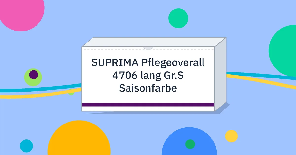 Symbolbild: Packung mit der Aufschrift SUPRIMA Pflegeoverall 4706 lang Gr.S Saisonfarbe (PZN 11660277) – Verfügbarkeit und Bezug in Apotheken in Frankfurt am Main