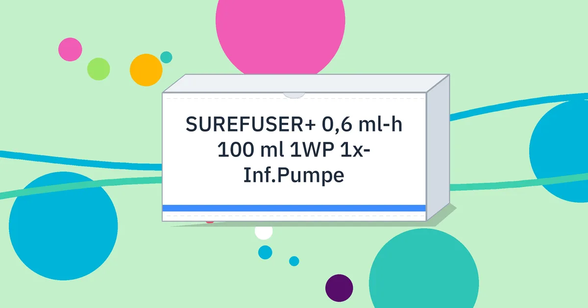 Symbolbild: Packung mit der Aufschrift SUREFUSER+ 0,6 ml-h 100 ml 1WP 1x-Inf.Pumpe (PZN 11636681) – Verfügbarkeit und Bezug in Apotheken in Frankfurt am Main
