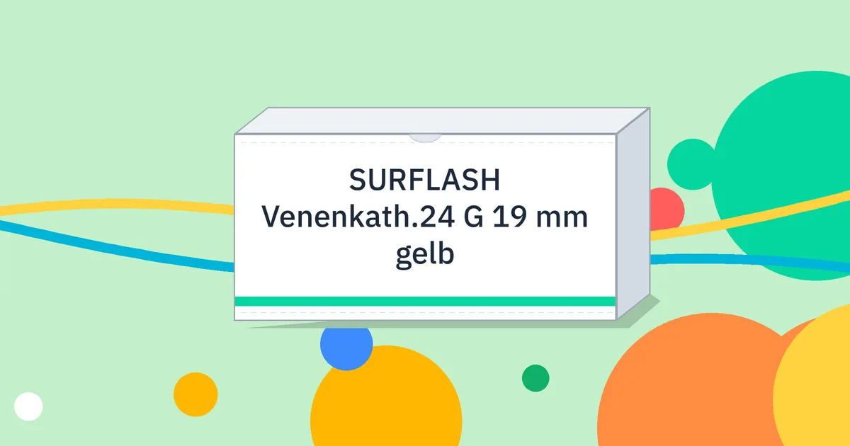 Symbolbild: Packung mit der Aufschrift SURFLASH Venenkath.24 G 19 mm gelb (PZN 01178007) – Verfügbarkeit und Bezug in Apotheken in Frankfurt am Main