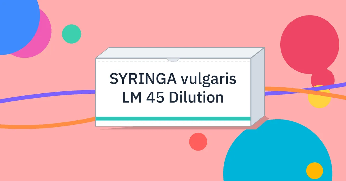 Symbolbild: Packung mit der Aufschrift SYRINGA vulgaris LM 45 Dilution (PZN 13685985) – Verfügbarkeit und Bezug in Apotheken in Frankfurt am Main