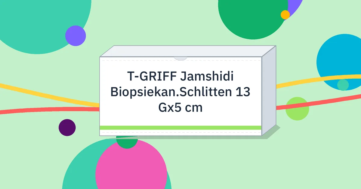 Symbolbild: Packung mit der Aufschrift T-GRIFF Jamshidi Biopsiekan.Schlitten 13 Gx5 cm (PZN 18793828) – Verfügbarkeit und Bezug in Apotheken in Frankfurt am Main