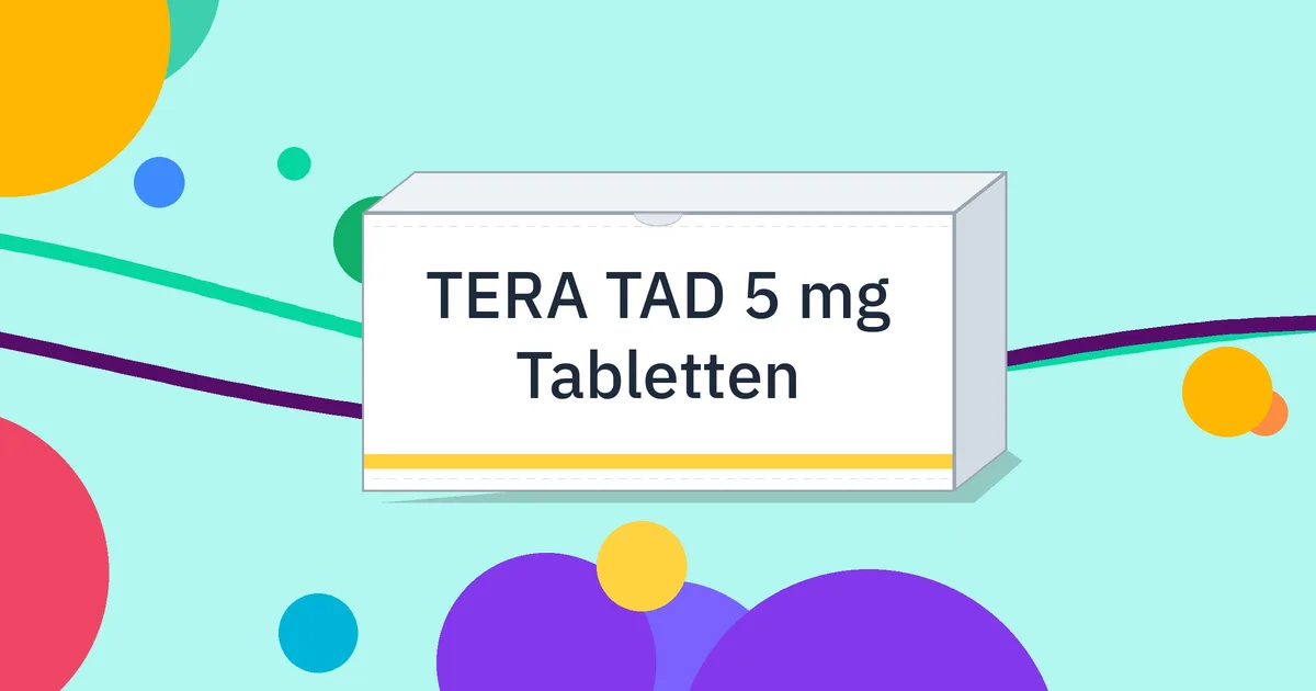 Symbolbild: Packung mit der Aufschrift TERA TAD 5 mg Tabletten (PZN 01668763) – Verfügbarkeit und Bezug in Apotheken in Frankfurt am Main