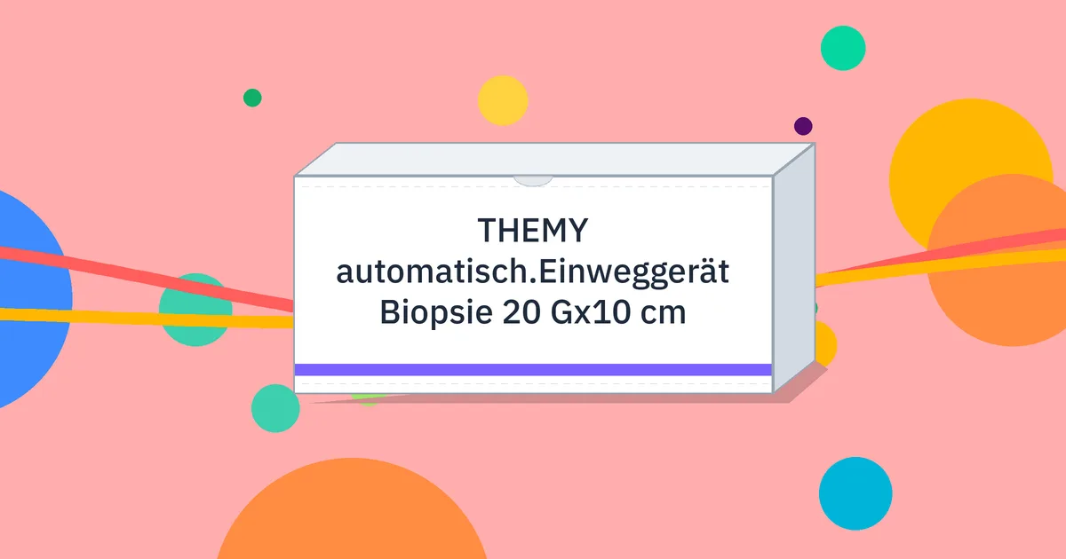 Symbolbild: Packung mit der Aufschrift THEMY automatisch.Einweggerät Biopsie 20 Gx10 cm (PZN 16920180) – Verfügbarkeit und Bezug in Apotheken in Frankfurt am Main