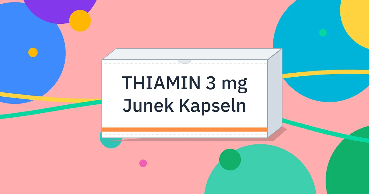 Symbolbild: Packung mit der Aufschrift THIAMIN 3 mg Junek Kapseln (PZN 20281604) – Verfügbarkeit und Bezug in Apotheken in Frankfurt am Main
