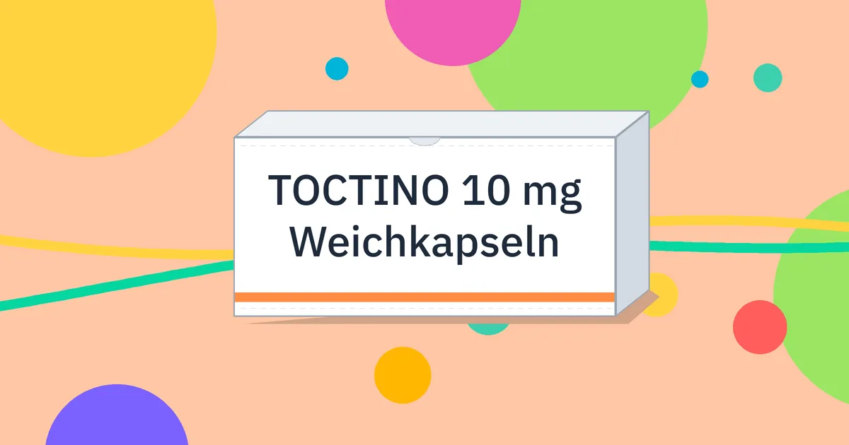 Symbolbild: Packung mit der Aufschrift TOCTINO 10 mg Weichkapseln (PZN 19248719) – Verfügbarkeit und Bezug in Apotheken in Frankfurt am Main