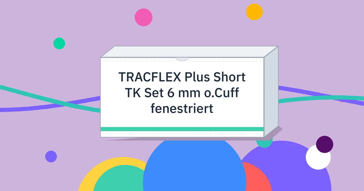 Symbolbild: Packung mit der Aufschrift TRACFLEX Plus Short TK Set 6 mm o.Cuff fenestriert (PZN 20934029) – Verfügbarkeit und Bezug in Apotheken in Frankfurt am Main