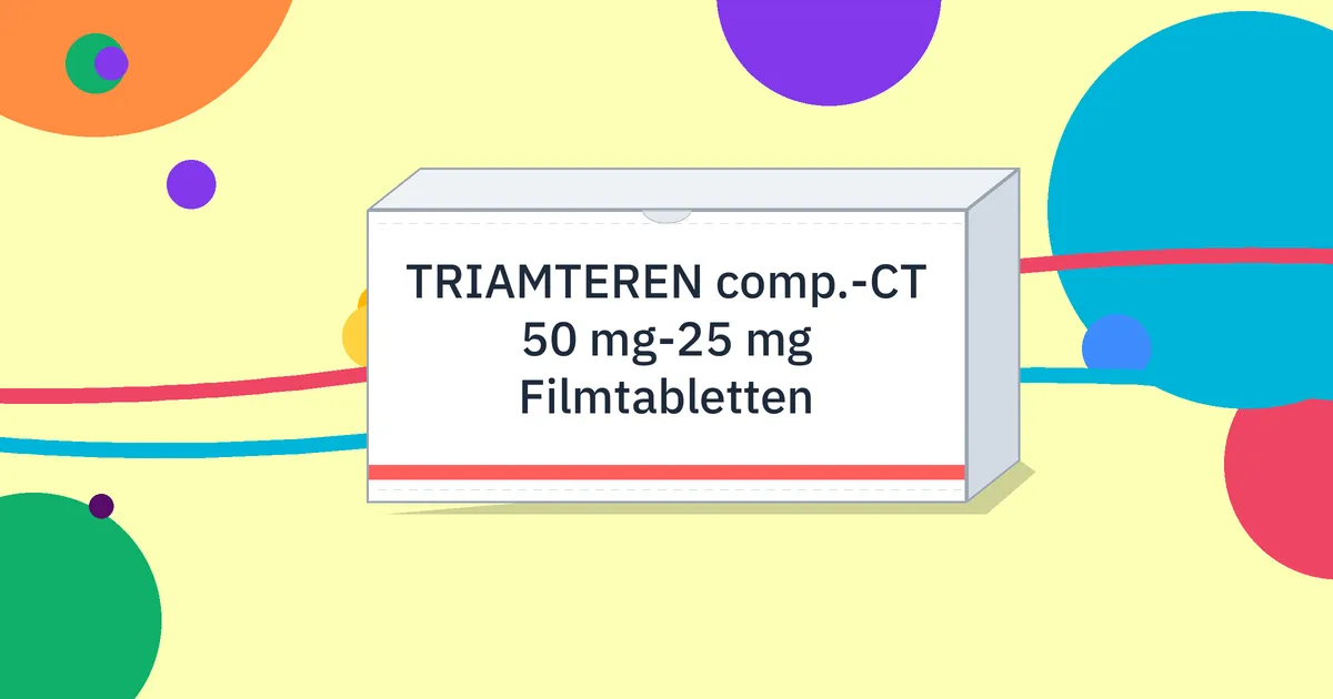 Symbolbild: Packung mit der Aufschrift TRIAMTEREN comp.-CT 50 mg-25 mg Filmtabletten (PZN 04199990) – Verfügbarkeit und Bezug in Apotheken in Frankfurt am Main