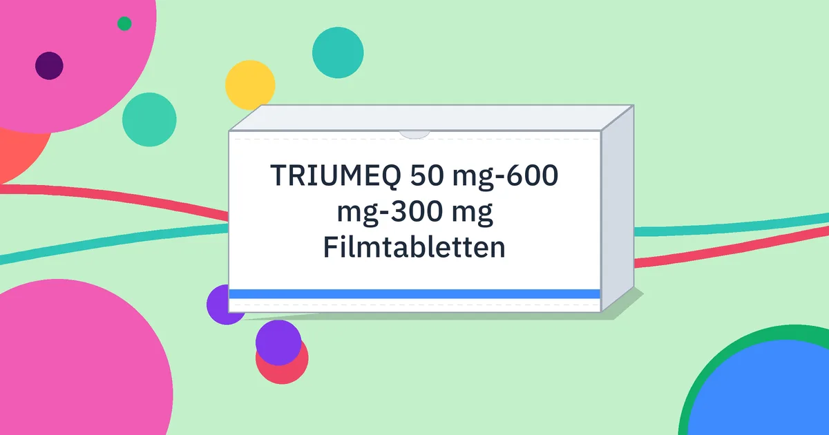 Symbolbild: Packung mit der Aufschrift TRIUMEQ 50 mg-600 mg-300 mg Filmtabletten (PZN 11071670) – Verfügbarkeit und Bezug in Apotheken in Frankfurt am Main