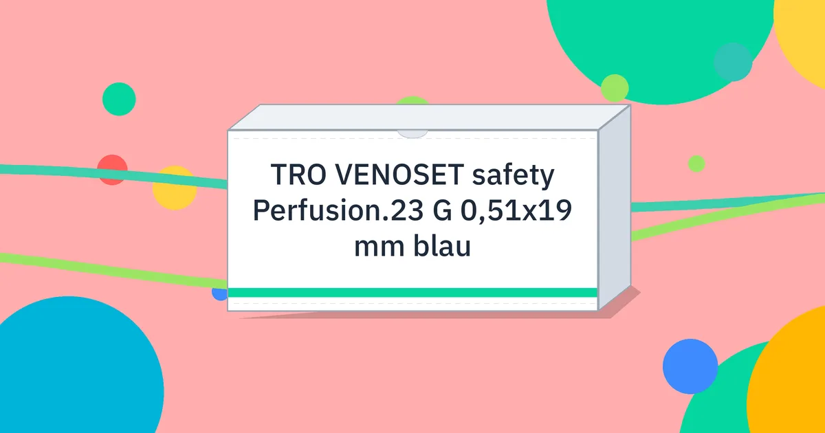 Symbolbild: Packung mit der Aufschrift TRO VENOSET safety Perfusion.23 G 0,51x19 mm blau (PZN 12378229) – Verfügbarkeit und Bezug in Apotheken in Frankfurt am Main
