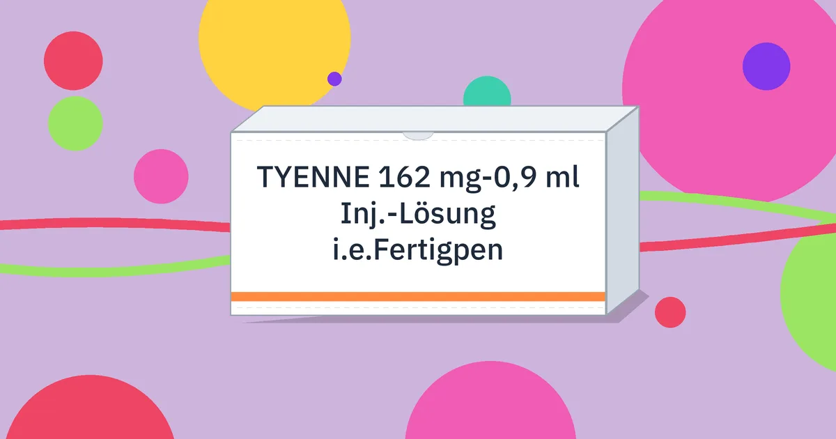 Symbolbild: Packung mit der Aufschrift TYENNE 162 mg-0,9 ml Inj.-Lösung i.e.Fertigpen (PZN 19275722) – Verfügbarkeit und Bezug in Apotheken in Frankfurt am Main