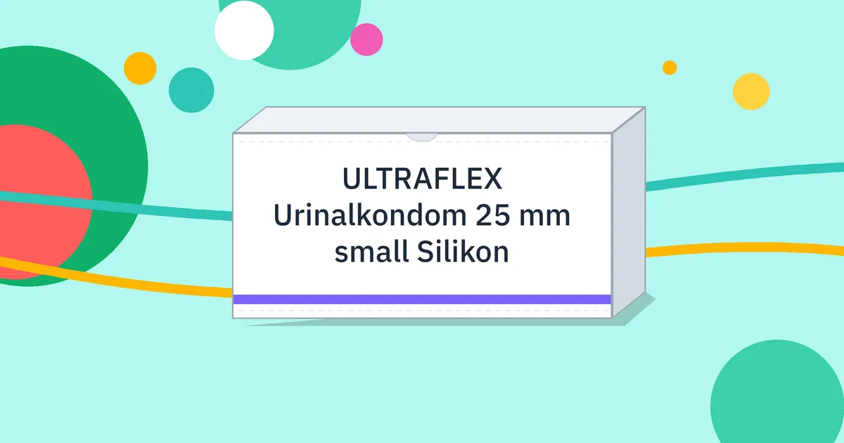 Symbolbild: Packung mit der Aufschrift ULTRAFLEX Urinalkondom 25 mm small Silikon (PZN 11136398) – Verfügbarkeit und Bezug in Apotheken in Frankfurt am Main