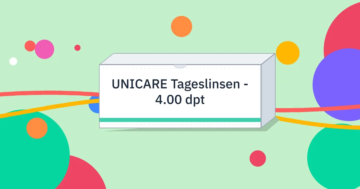 Symbolbild: Packung mit der Aufschrift UNICARE Tageslinsen -4.00 dpt (PZN 14185782) – Verfügbarkeit und Bezug in Apotheken in Frankfurt am Main