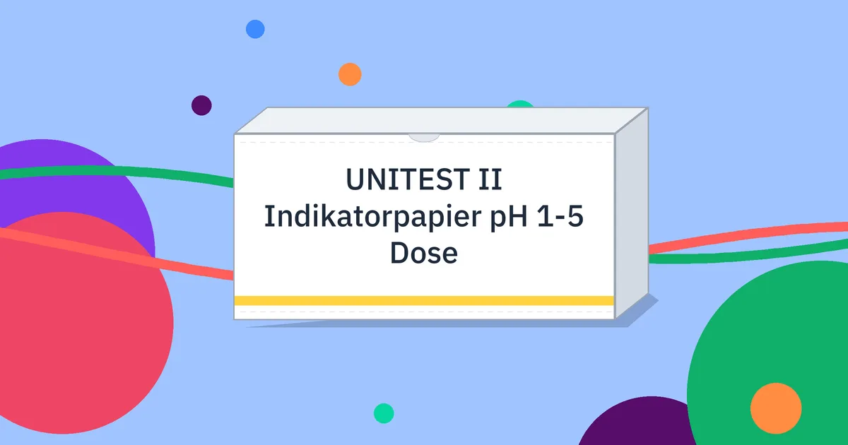 Symbolbild: Packung mit der Aufschrift UNITEST II Indikatorpapier pH 1-5 Dose (PZN 10526482) – Verfügbarkeit und Bezug in Apotheken in Frankfurt am Main