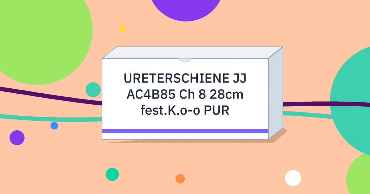 Symbolbild: Packung mit der Aufschrift URETERSCHIENE JJ AC4B85 Ch 8 28cm fest.K.o-o PUR (PZN 02555512) – Verfügbarkeit und Bezug in Apotheken in Frankfurt am Main