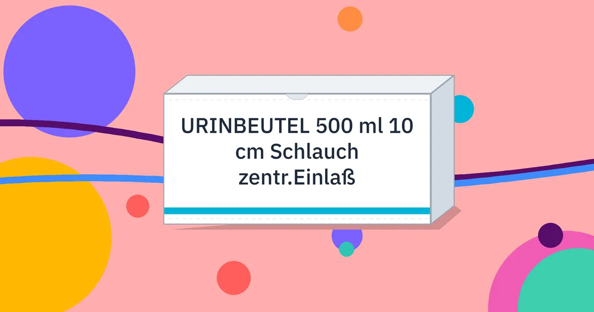 Symbolbild: Packung mit der Aufschrift URINBEUTEL 500 ml 10 cm Schlauch zentr.Einlaß (PZN 11609744) – Verfügbarkeit und Bezug in Apotheken in Frankfurt am Main