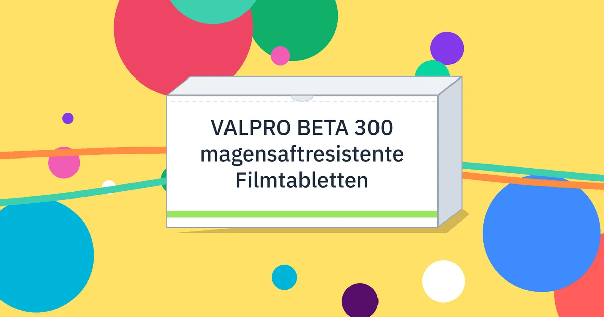 Symbolbild: Packung mit der Aufschrift VALPRO BETA 300 magensaftresistente Filmtabletten (PZN 01401250) – Verfügbarkeit und Bezug in Apotheken in Frankfurt am Main
