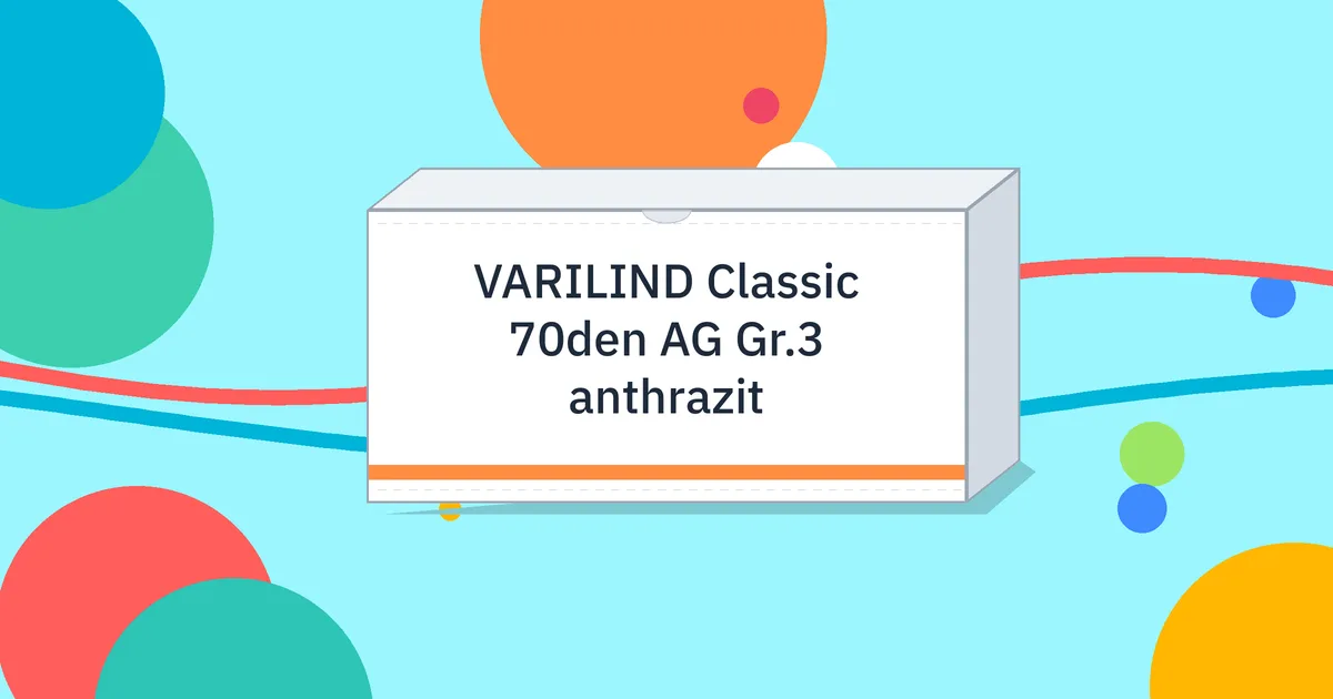 Symbolbild: Packung mit der Aufschrift VARILIND Classic 70den AG Gr.3 anthrazit (PZN 18191667) – Verfügbarkeit und Bezug in Apotheken in Frankfurt am Main
