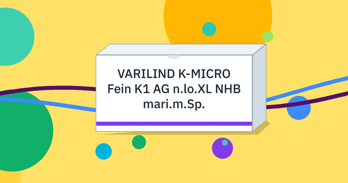 Symbolbild: Packung mit der Aufschrift VARILIND K-MICRO Fein K1 AG n.lo.XL NHB mari.m.Sp. (PZN 20554829) – Verfügbarkeit und Bezug in Apotheken in Frankfurt am Main