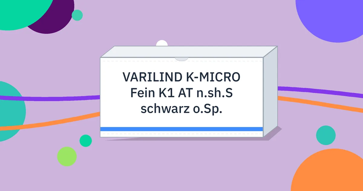 Symbolbild: Packung mit der Aufschrift VARILIND K-MICRO Fein K1 AT n.sh.S schwarz o.Sp. (PZN 20552546) – Verfügbarkeit und Bezug in Apotheken in Frankfurt am Main