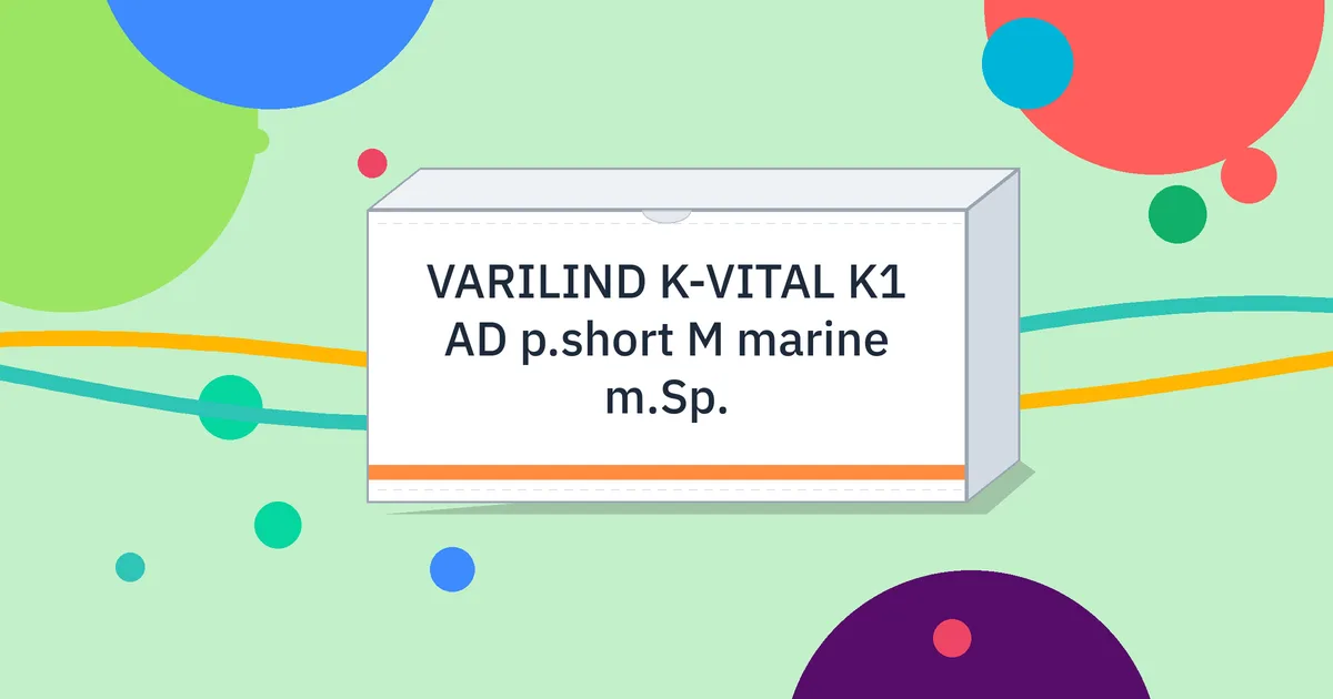 Symbolbild: Packung mit der Aufschrift VARILIND K-VITAL K1 AD p.short M marine m.Sp. (PZN 20566293) – Verfügbarkeit und Bezug in Apotheken in Frankfurt am Main