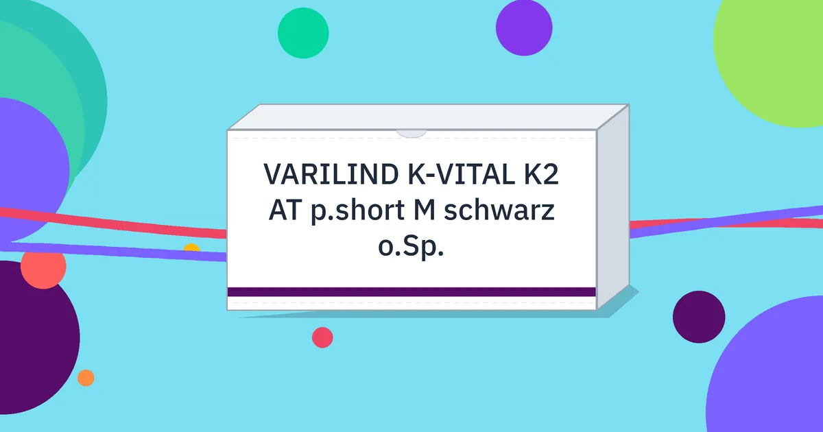 Symbolbild: Packung mit der Aufschrift VARILIND K-VITAL K2 AT p.short M schwarz o.Sp. (PZN 20562177) – Verfügbarkeit und Bezug in Apotheken in Frankfurt am Main