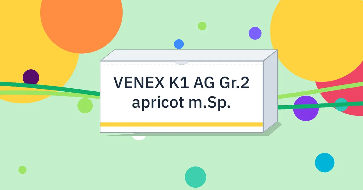 Symbolbild: Packung mit der Aufschrift VENEX K1 AG Gr.2 apricot m.Sp. (PZN 03187157) – Verfügbarkeit und Bezug in Apotheken in Frankfurt am Main