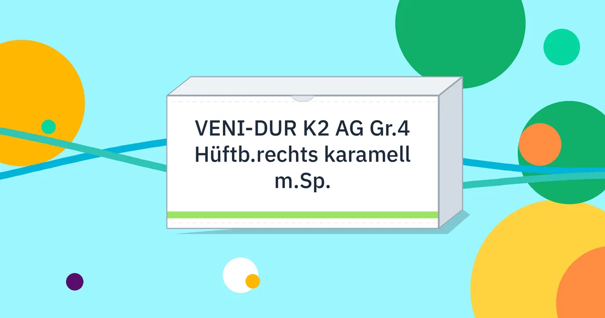 Symbolbild: Packung mit der Aufschrift VENI-DUR K2 AG Gr.4 Hüftb.rechts karamell m.Sp. (PZN 13760379) – Verfügbarkeit und Bezug in Apotheken in Frankfurt am Main
