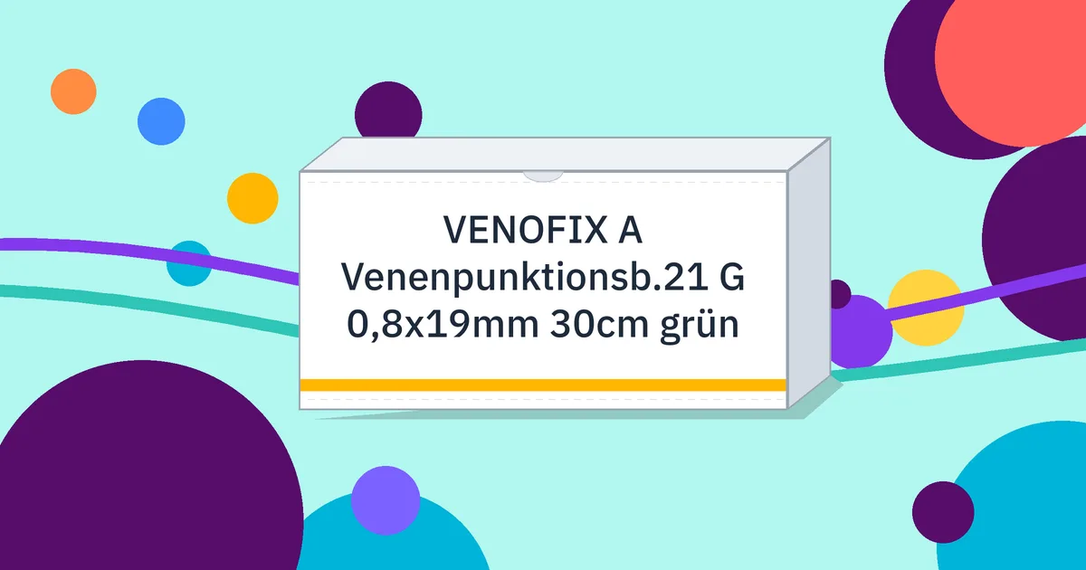 Symbolbild: Packung mit der Aufschrift VENOFIX A Venenpunktionsb.21 G 0,8x19mm 30cm grün (PZN 20583877) – Verfügbarkeit und Bezug in Apotheken in Frankfurt am Main