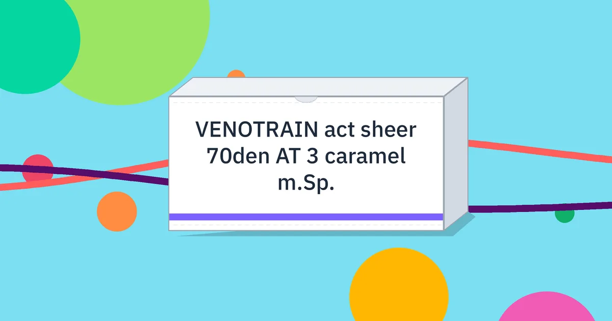 Symbolbild: Packung mit der Aufschrift VENOTRAIN act sheer 70den AT 3 caramel m.Sp. (PZN 16206608) – Verfügbarkeit und Bezug in Apotheken in Frankfurt am Main