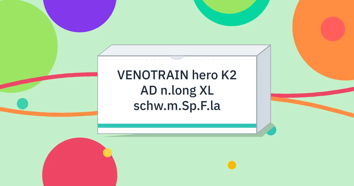 Symbolbild: Packung mit der Aufschrift VENOTRAIN hero K2 AD n.long XL schw.m.Sp.F.la (PZN 19189939) – Verfügbarkeit und Bezug in Apotheken in Frankfurt am Main