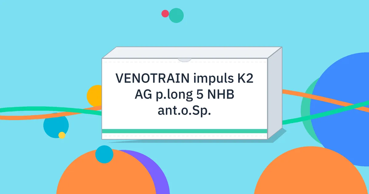 Symbolbild: Packung mit der Aufschrift VENOTRAIN impuls K2 AG p.long 5 NHB ant.o.Sp. (PZN 15215172) – Verfügbarkeit und Bezug in Apotheken in Frankfurt am Main