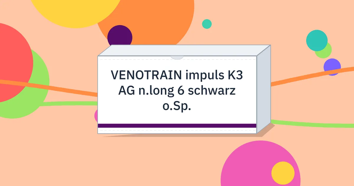 Symbolbild: Packung mit der Aufschrift VENOTRAIN impuls K3 AG n.long 6 schwarz o.Sp. (PZN 00504396) – Verfügbarkeit und Bezug in Apotheken in Frankfurt am Main