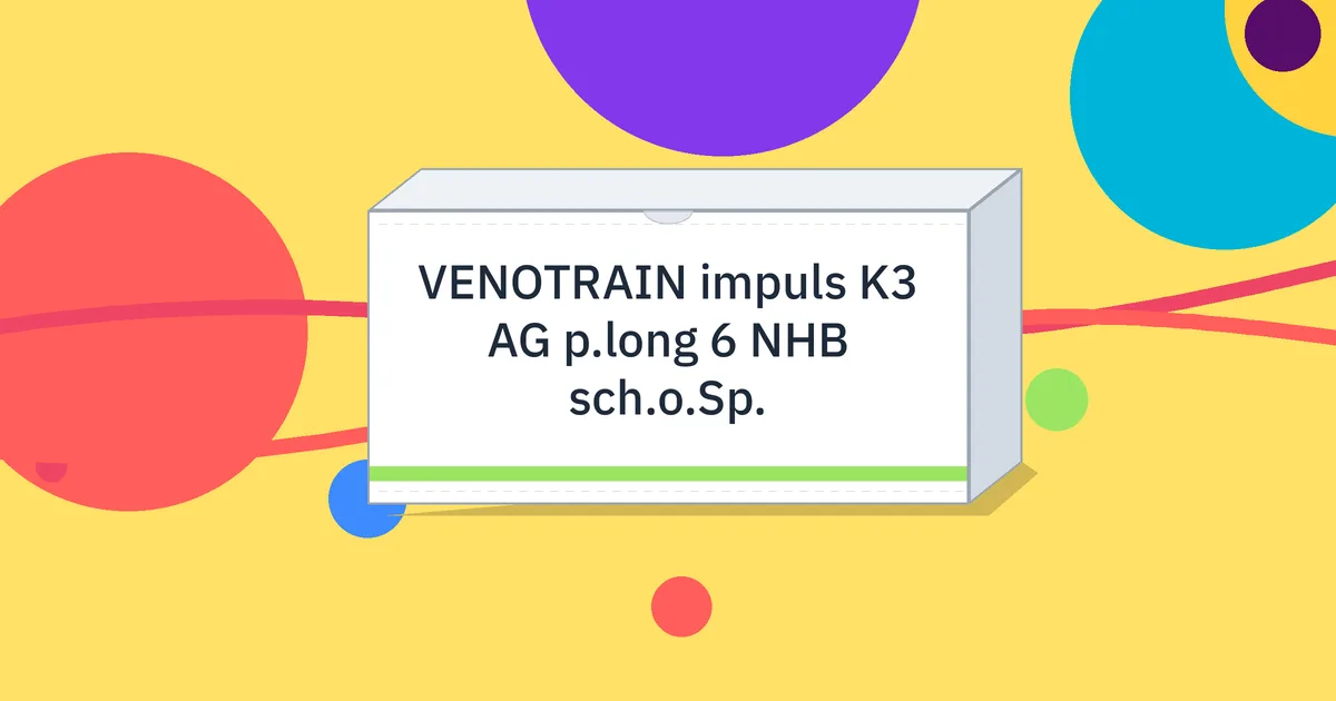 Symbolbild: Packung mit der Aufschrift VENOTRAIN impuls K3 AG p.long 6 NHB sch.o.Sp. (PZN 00543203) – Verfügbarkeit und Bezug in Apotheken in Frankfurt am Main