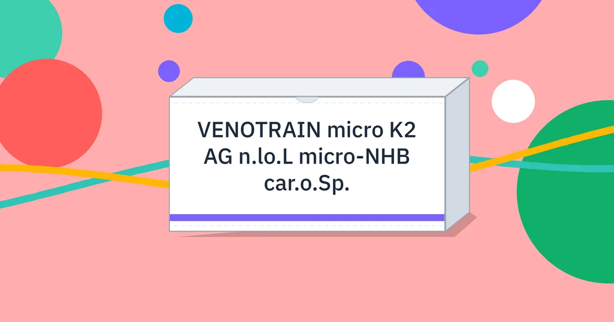 Symbolbild: Packung mit der Aufschrift VENOTRAIN micro K2 AG n.lo.L micro-NHB car.o.Sp. (PZN 16065533) – Verfügbarkeit und Bezug in Apotheken in Frankfurt am Main