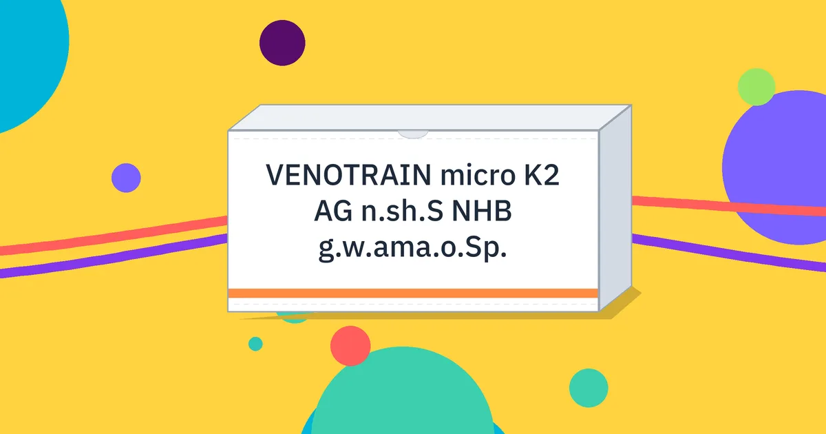 Symbolbild: Packung mit der Aufschrift VENOTRAIN micro K2 AG n.sh.S NHB g.w.ama.o.Sp. (PZN 09024628) – Verfügbarkeit und Bezug in Apotheken in Frankfurt am Main