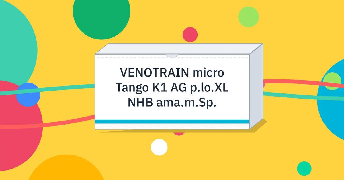 Symbolbild: Packung mit der Aufschrift VENOTRAIN micro Tango K1 AG p.lo.XL NHB ama.m.Sp. (PZN 17764687) – Verfügbarkeit und Bezug in Apotheken in Frankfurt am Main