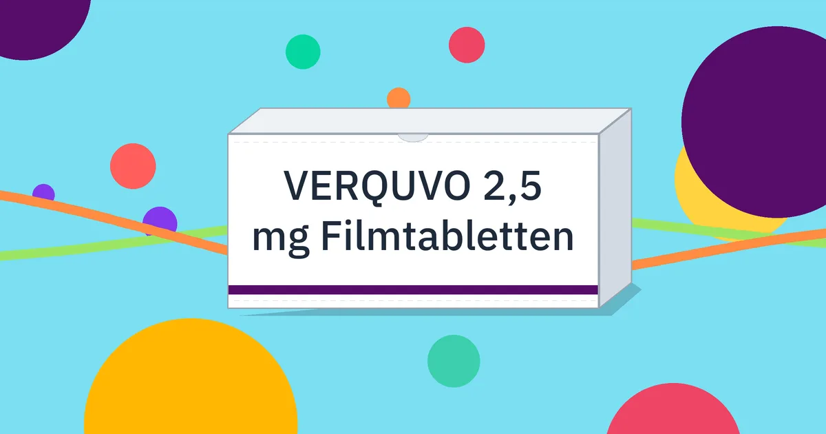 Symbolbild: Packung mit der Aufschrift VERQUVO 2,5 mg Filmtabletten (PZN 16771828) – Verfügbarkeit und Bezug in Apotheken in Frankfurt am Main