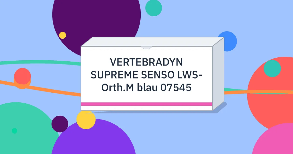 Symbolbild: Packung mit der Aufschrift VERTEBRADYN SUPREME SENSO LWS-Orth.M blau 07545 (PZN 16931137) – Verfügbarkeit und Bezug in Apotheken in Frankfurt am Main