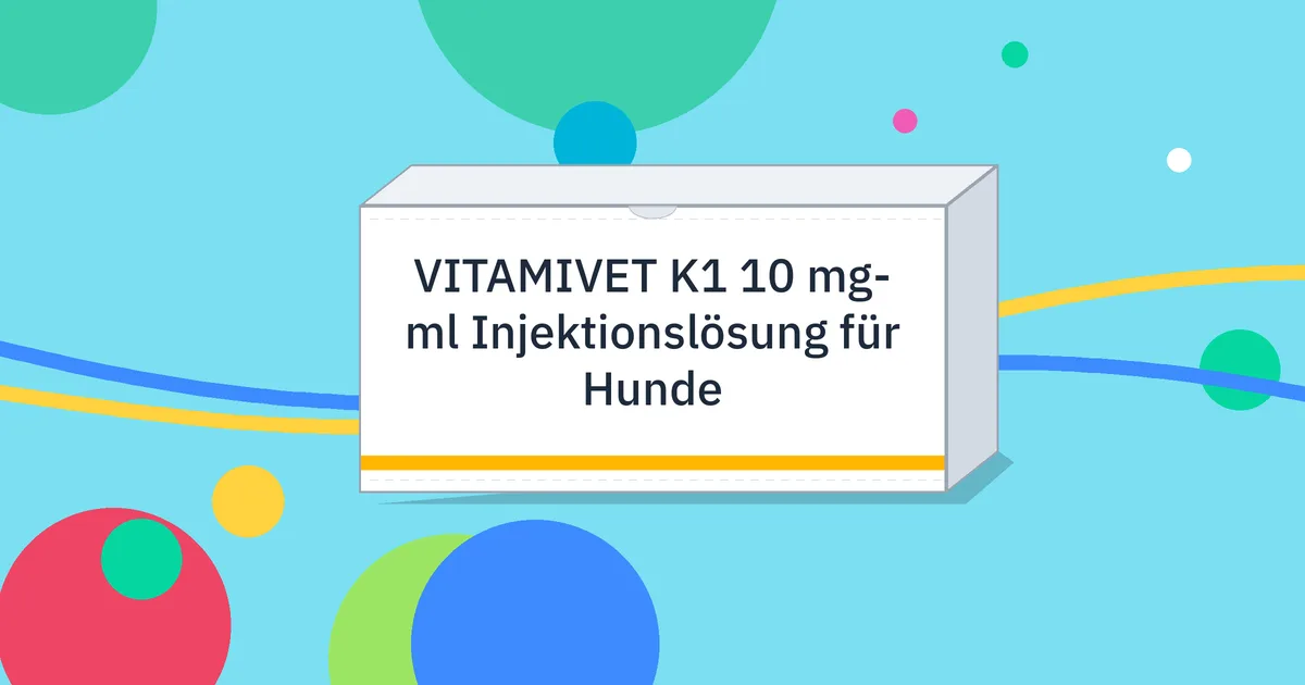 Symbolbild: Packung mit der Aufschrift VITAMIVET K1 10 mg-ml Injektionslösung für Hunde (PZN 19174783) – Verfügbarkeit und Bezug in Apotheken in Frankfurt am Main