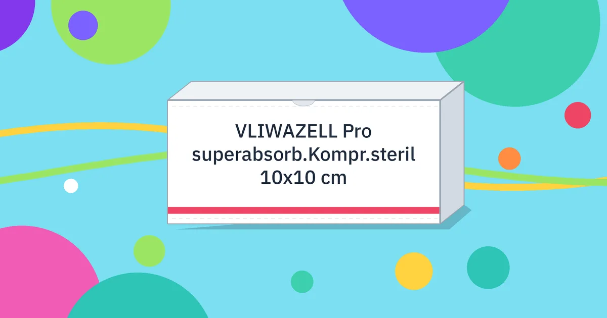 Symbolbild: Packung mit der Aufschrift VLIWAZELL Pro superabsorb.Kompr.steril 10x10 cm (PZN 16897587) – Verfügbarkeit und Bezug in Apotheken in Frankfurt am Main