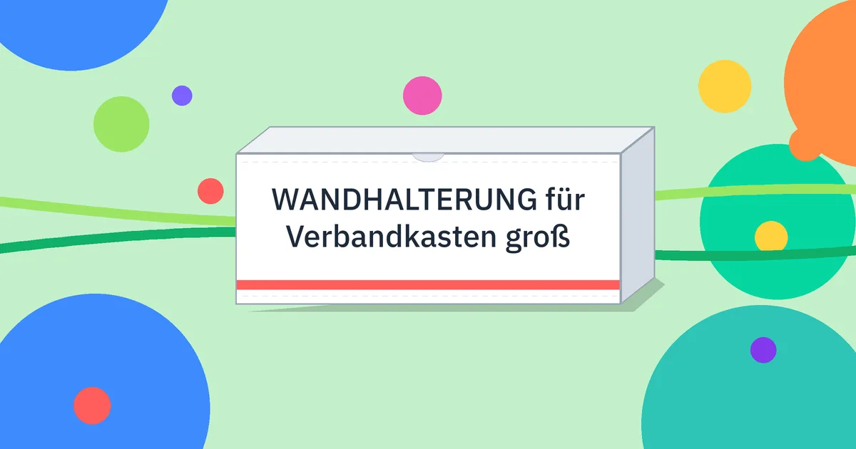 Symbolbild: Packung mit der Aufschrift WANDHALTERUNG für Verbandkasten groß (PZN 20850226) – Verfügbarkeit und Bezug in Apotheken in Frankfurt am Main
