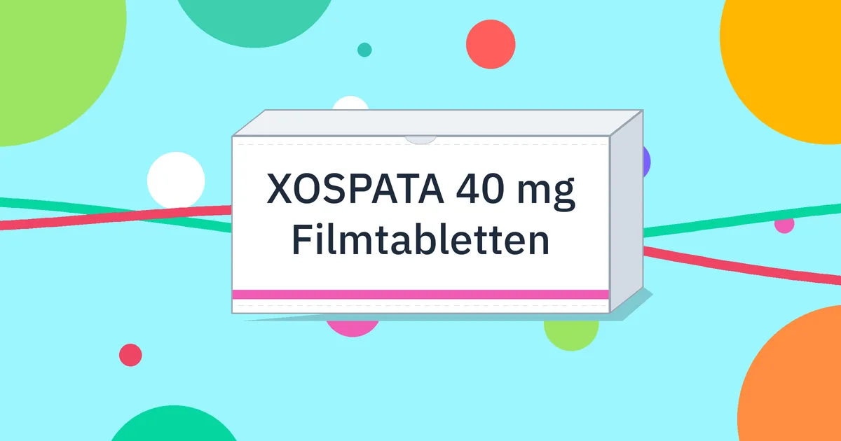 Symbolbild: Packung mit der Aufschrift XOSPATA 40 mg Filmtabletten (PZN 19665966) – Verfügbarkeit und Bezug in Apotheken in Frankfurt am Main