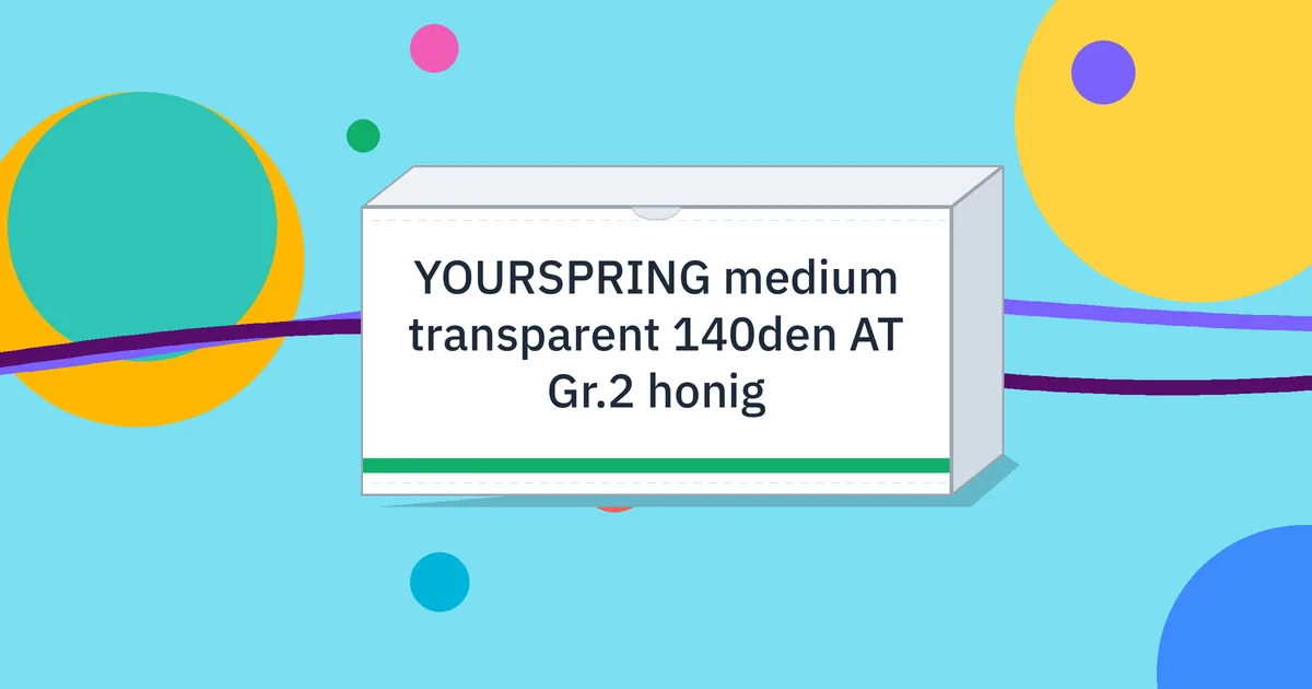 Symbolbild: Packung mit der Aufschrift YOURSPRING medium transparent 140den AT Gr.2 honig (PZN 18057360) – Verfügbarkeit und Bezug in Apotheken in Frankfurt am Main